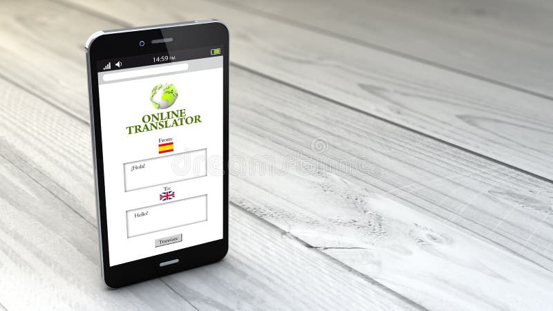 Translator Smartphone Over White Wooden Background Stock Illustration ...