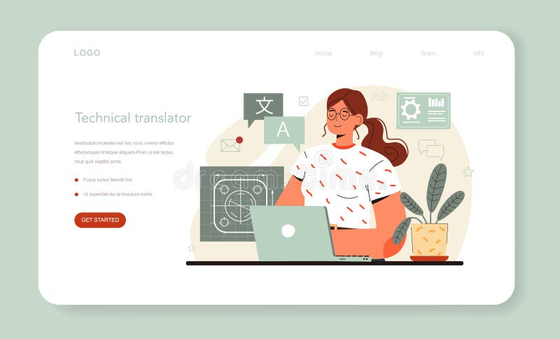 Translator Web Banner or Landing Page. Linguist Translating Document ...