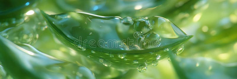Translucent Aloe Gel with Bubbles and Reflections on a Vibrant Green ...