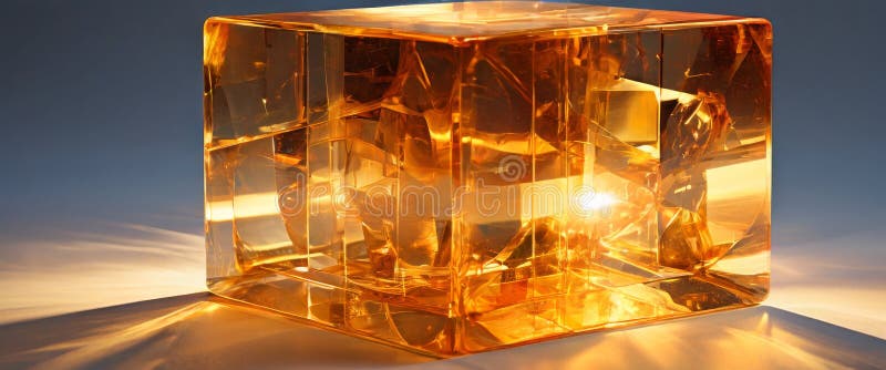 Crystal Amber Cube Reflecting Light on a Sleek Surface Stock Photo ...