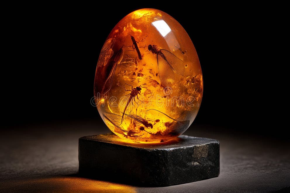 Translucent Amber Easter Egg with Fossilized Insects and Botanical ...