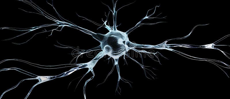 Translucent Black and White Neuron Link on an Isolated Black Background ...