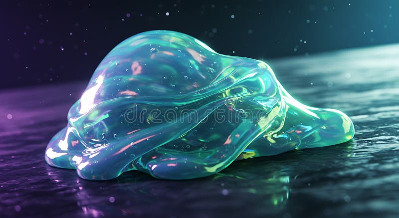 Translucent Blob Spreading Reflectively on Dark Surface with Neon Glow ...