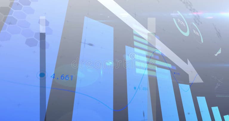 Translucent Blue Bars Rising in Dashboard, with Line Graph, Down Arrow ...
