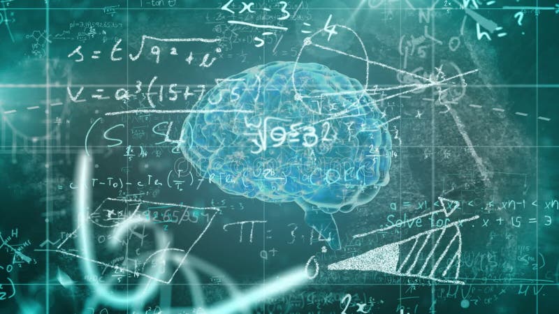 Translucent Blue Brain Illustration Floating on Chalk Style Teal Grid ...