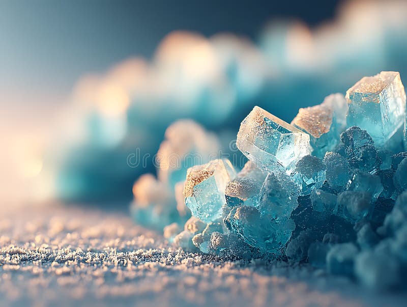 Translucent Blue Crystals with a Cubic Shape are Scattered on a Surface ...