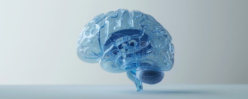 Translucent Blue 3D-rendered Human Brain on White Background ...