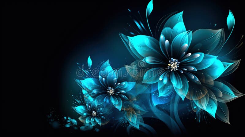 Translucent Blue Flowers on a Dark Background Stock Illustration ...