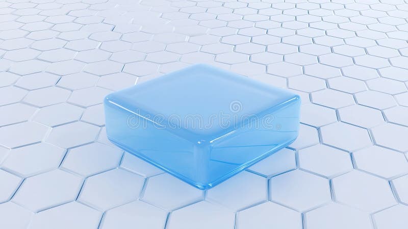 Translucent Blue Geometric Shape on a Hexagonal Tiled Surface in a ...