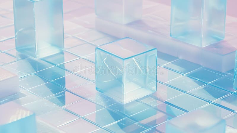 Translucent Blue Glass Cubes Arranged on a Reflective Surface Creating ...