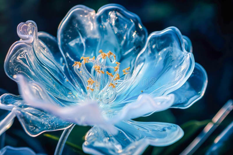 Translucent Blue Glass Flower with Delicate Petals in Sunlight Stock ...