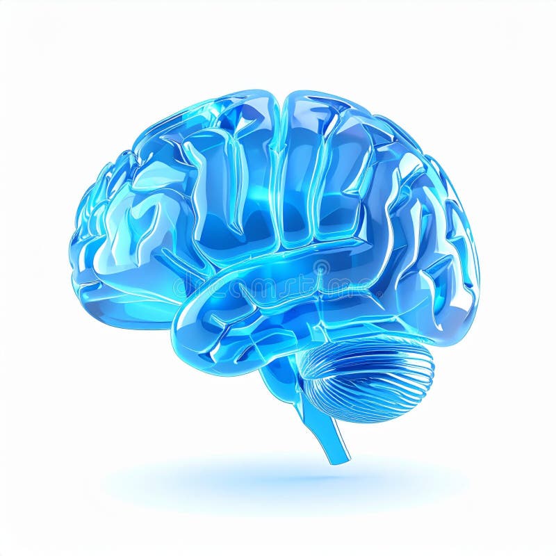 Translucent Blue Human Brain 3D Model on White Background Stock ...