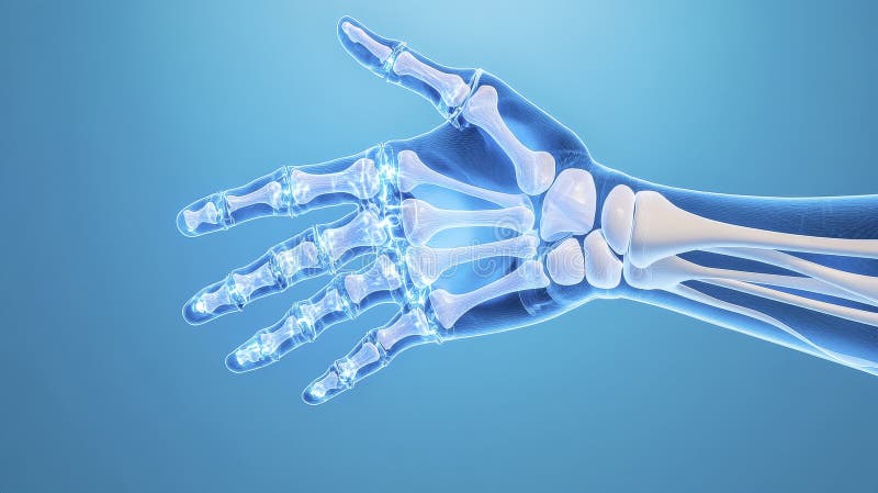 Translucent Blue Human Hand and Forearm Bone Anatomy Stock Illustration ...