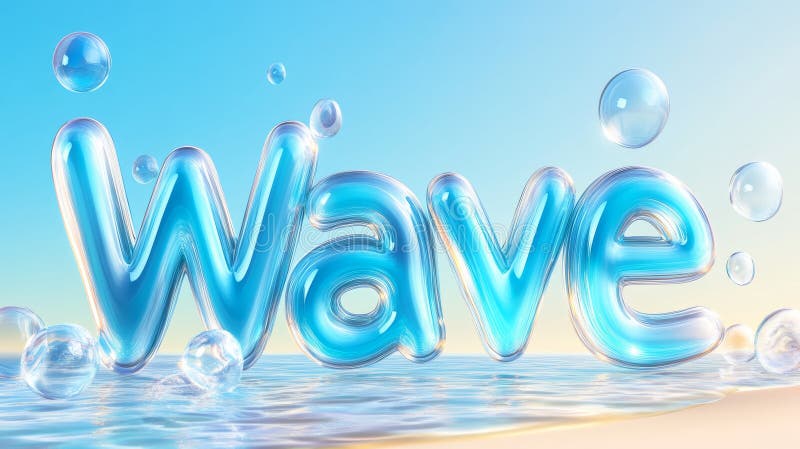 Liquid Text Effect Spelling Wave in Translucent Blue Letters with Ocean ...