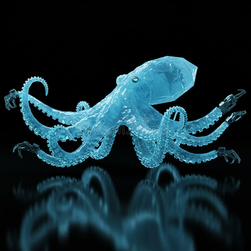 A Translucent, Blue Octopus with Mechanical Claws at the End of Each ...