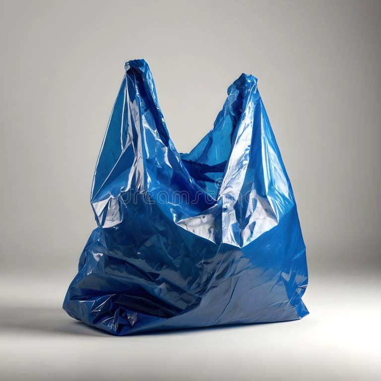 Translucent Blue Plastic Garbage Bag Standing Upright with Its Top Open ...