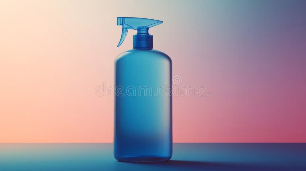 Translucent Blue Spray Bottle Against a Blurred Gradient Background ...