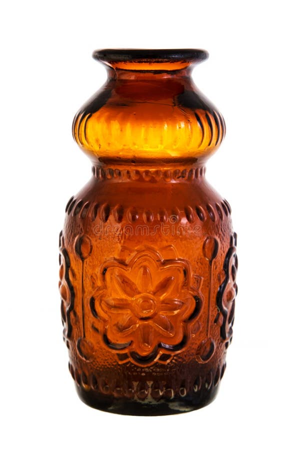 Translucent Brown Glass Vase with Floral Pattern Isolated on White ...