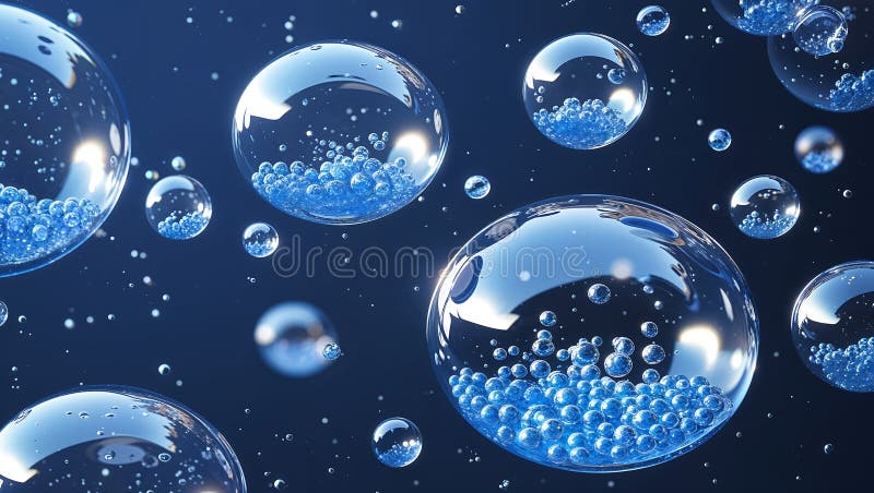 Translucent Bubble Artwork on Dark Blue Background with Varied Sizes ...