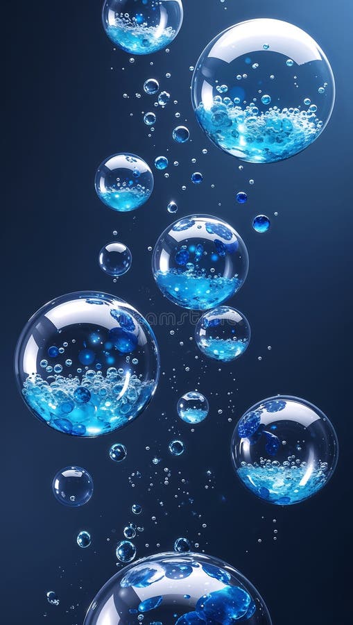 Translucent Bubble Artwork on Dark Blue Background with Varied Sizes ...