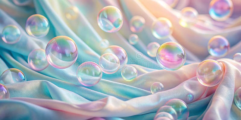 Translucent Bubbles Floating Over a Soft Pastel Colored Fabric ...