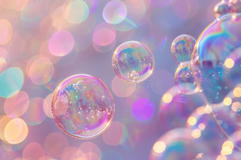 Translucent Bubbles Floating in a Pastel Background. Soap Bubbles with ...