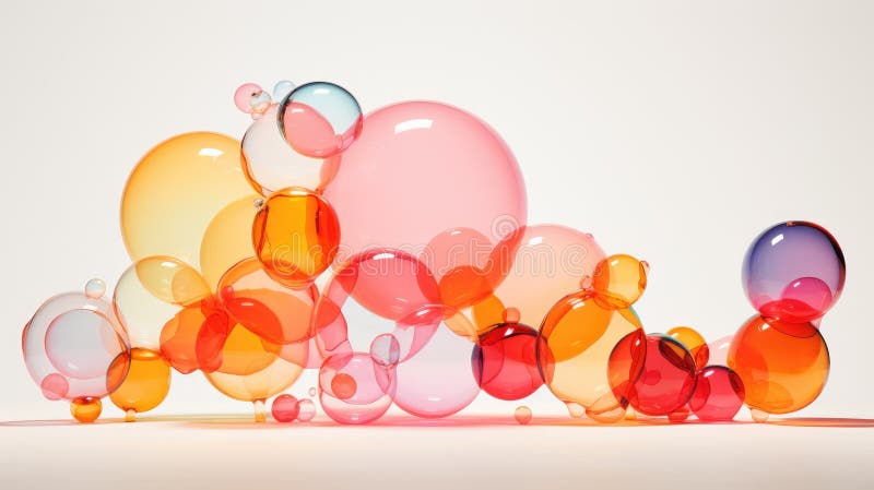 Translucent Bubbles with Glossy Reflections Float Against a Neutral ...