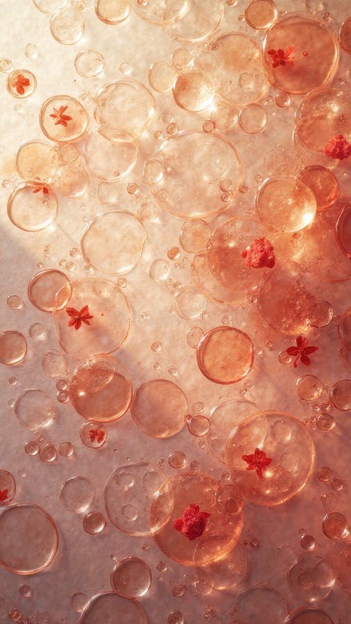 Translucent Bubbles with Red Flowers on Light Surface - Elegant and ...