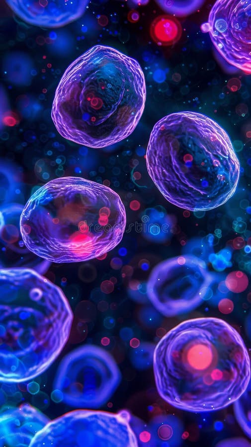 Translucent Cells Illuminated from within Against a Dark Backdrop ...