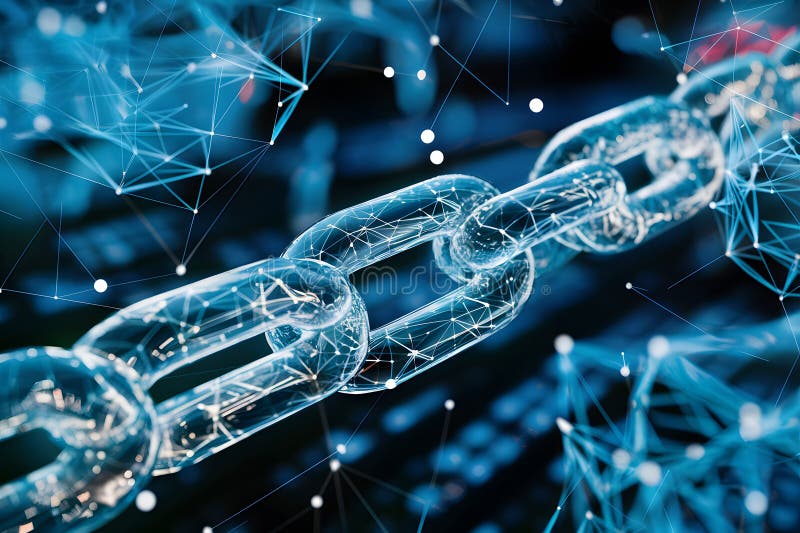 Digital Realm with Interconnected Chains and Blue Mesh Structures ...