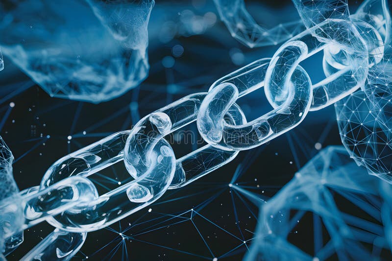 Digital Realm with Interconnected Chains and Blue Mesh Structures ...
