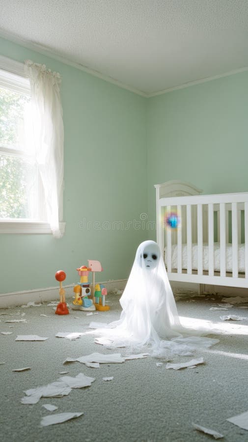 Translucent Child Ghost Plays with Spectral Toys in Room Stock ...