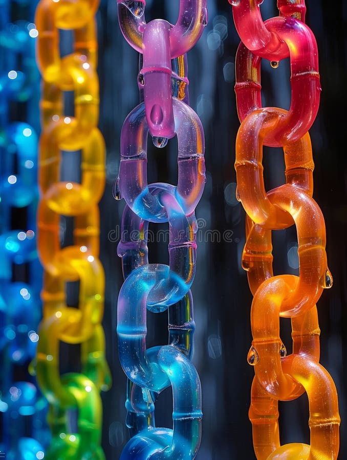 Translucent Colored Plastic Chains Hanging Vertically. Stock Photo ...