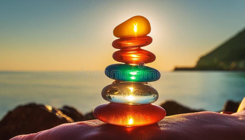 Translucent Colored Stones are Stacked in Balance, Allowing the Light ...