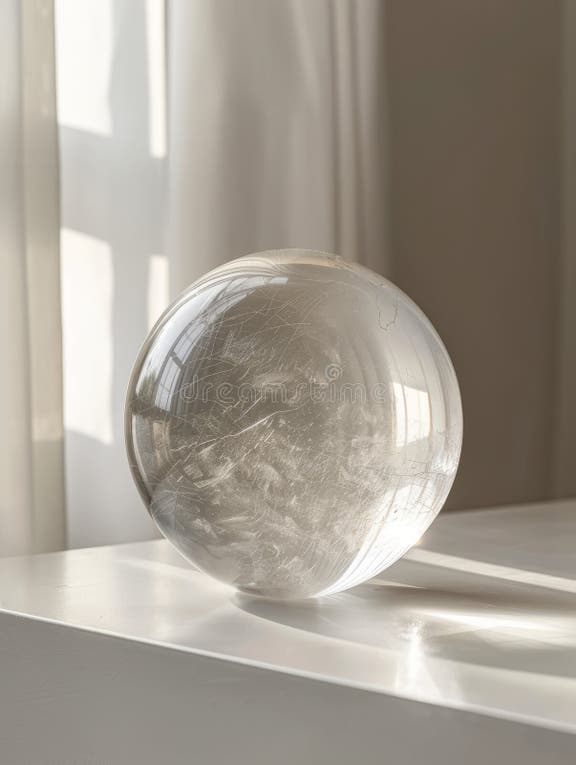 Translucent Crystal Ball on White Surface, Catching Light and Shadow ...