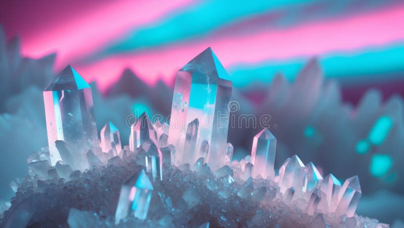 A Translucent Crystal Cave Under a Neon Sky Stock Illustration ...