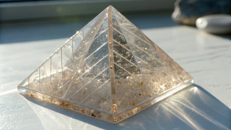 A Translucent Crystal Pyramid Elegantly Placed on a Table Reflecting ...
