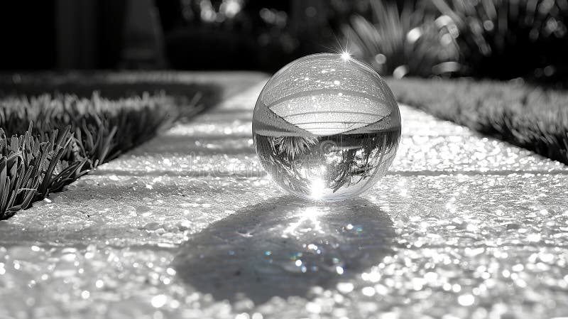Translucent Crystal Sphere Reflects Nature on a Sunlit Garden Path in ...