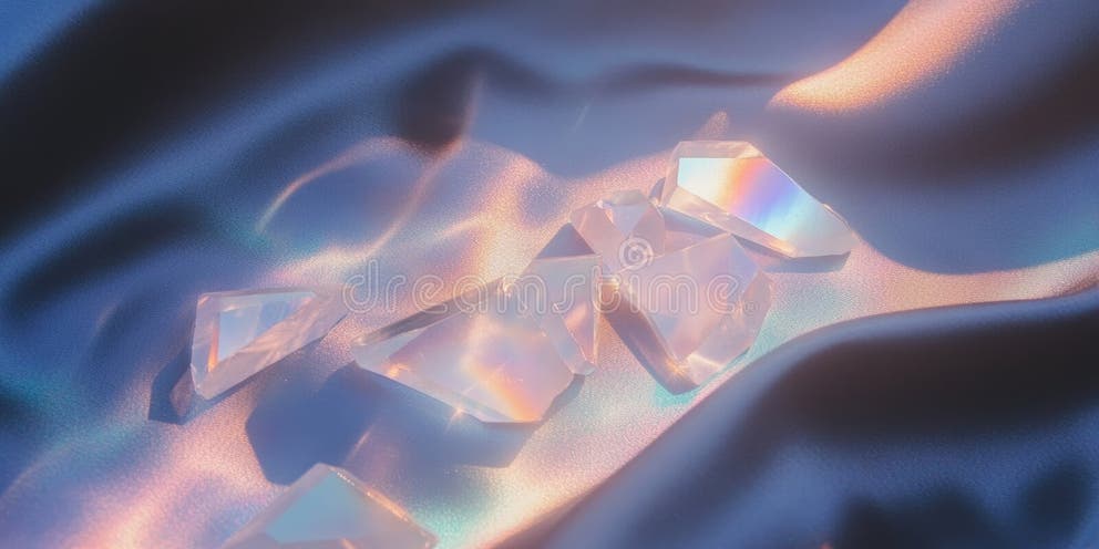 Translucent Crystals on Iridescent Fabric with Soft Lighting for ...