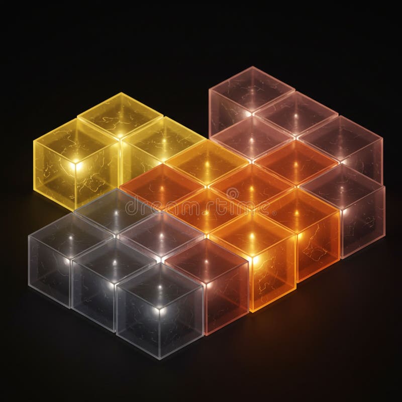Translucent Cubes Arranged in a Connected Grid Formation on a Dark ...