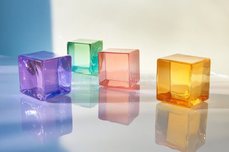 Translucent Cubes of Different Colors Floating Slightly Above a Light ...