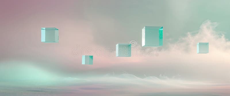 Translucent Cubes Hover Gracefully in a Hazy Environment, Creating a ...