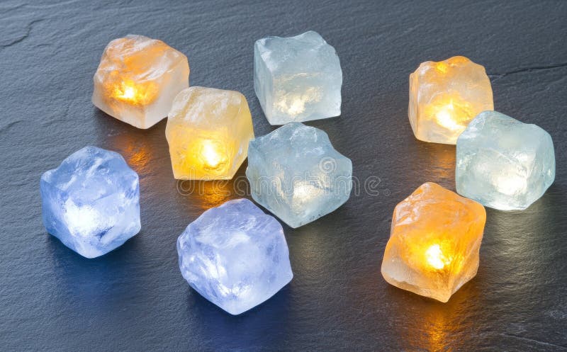 Translucent Cubes that are Illuminated are Spread Out on a Dark Surface ...