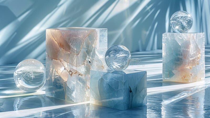 Translucent Cubes and Spheres Reflecting Light in a Serene Studio ...