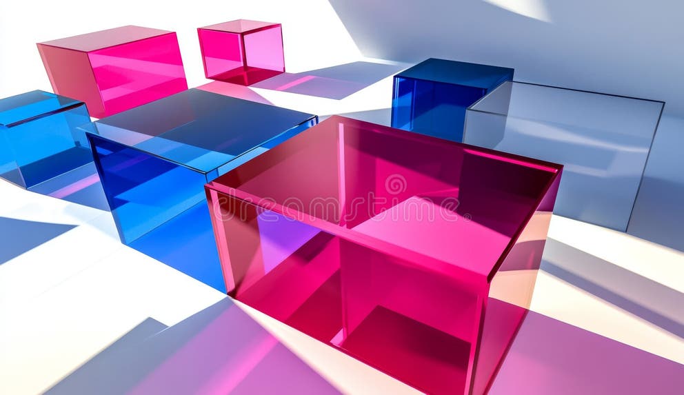 Translucent Cubes of Various Colors are Strewn about on a White Surface ...