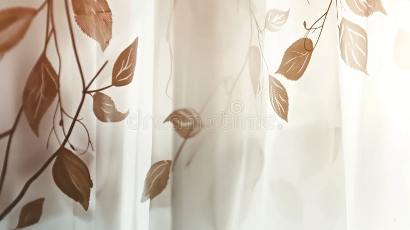 Translucent Curtain with Leaf Pattern Backlit by Soft Natural Light ...