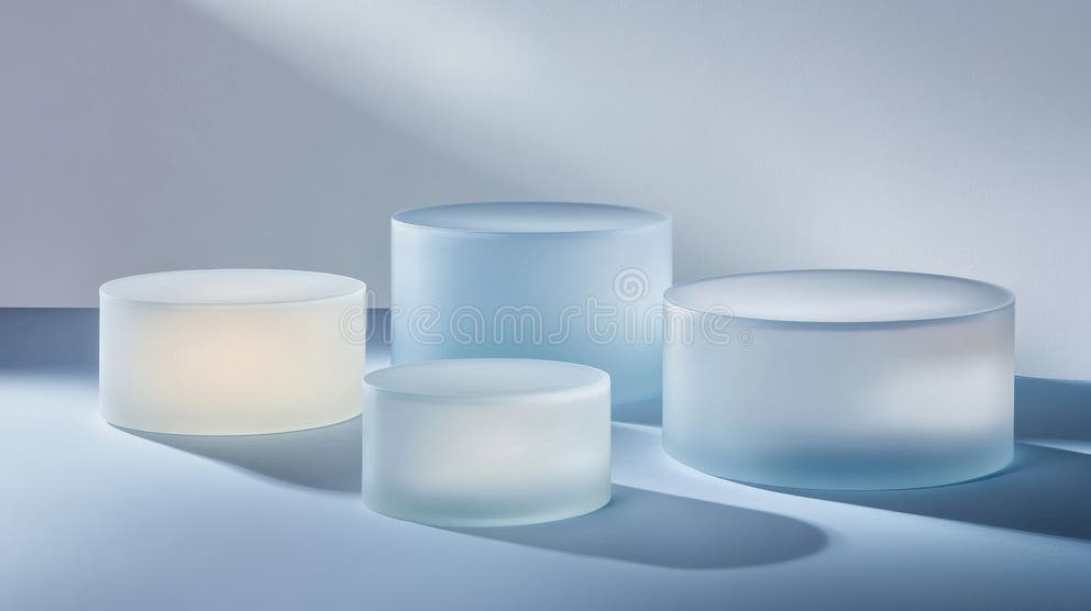 Translucent Cylindrical Glass Objects Casting Soft Shadows on Blue ...