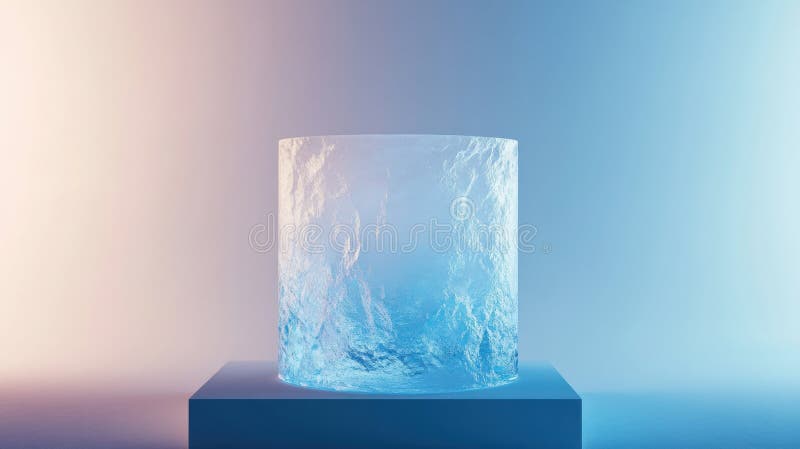 Translucent Cylindrical Ice Sculpture with Blue Ambient Lighting and ...