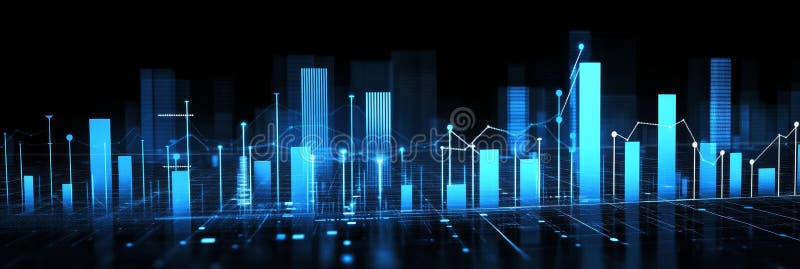 Translucent 3D Chart and Graph Analytics Render on a Dark Background ...
