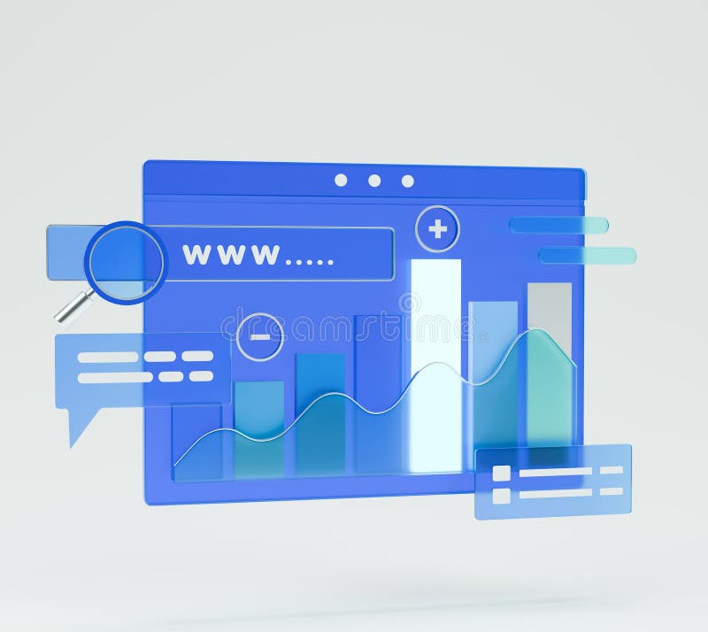 A 3D Icon of Translucent Business Growth Graph with Website Interface ...